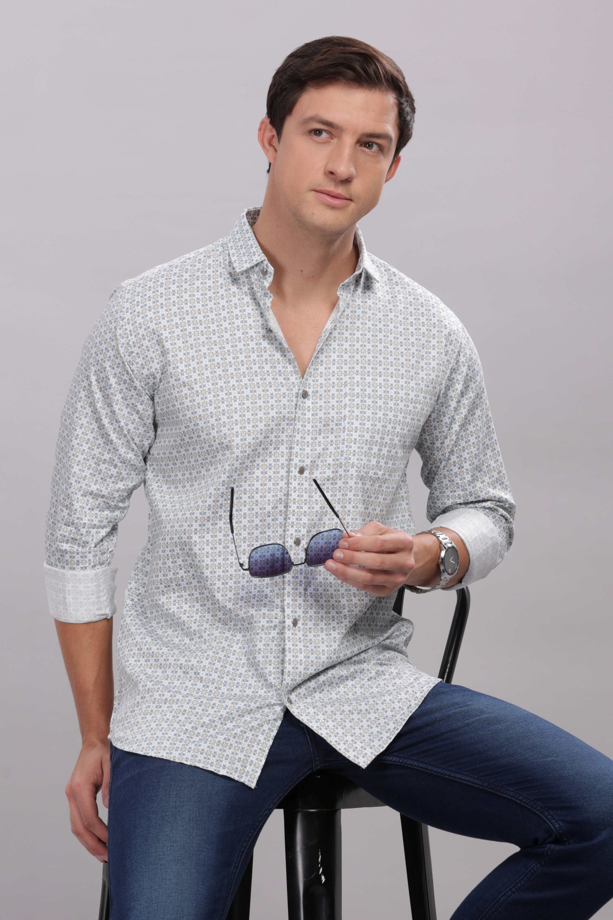 Micro Prints Casual White Shirt